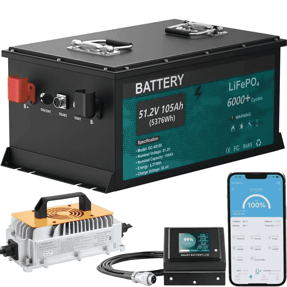 DZK 48V 100Ah Lithium Golf Cart Battery, Stainless Steel Case, Built-in ...