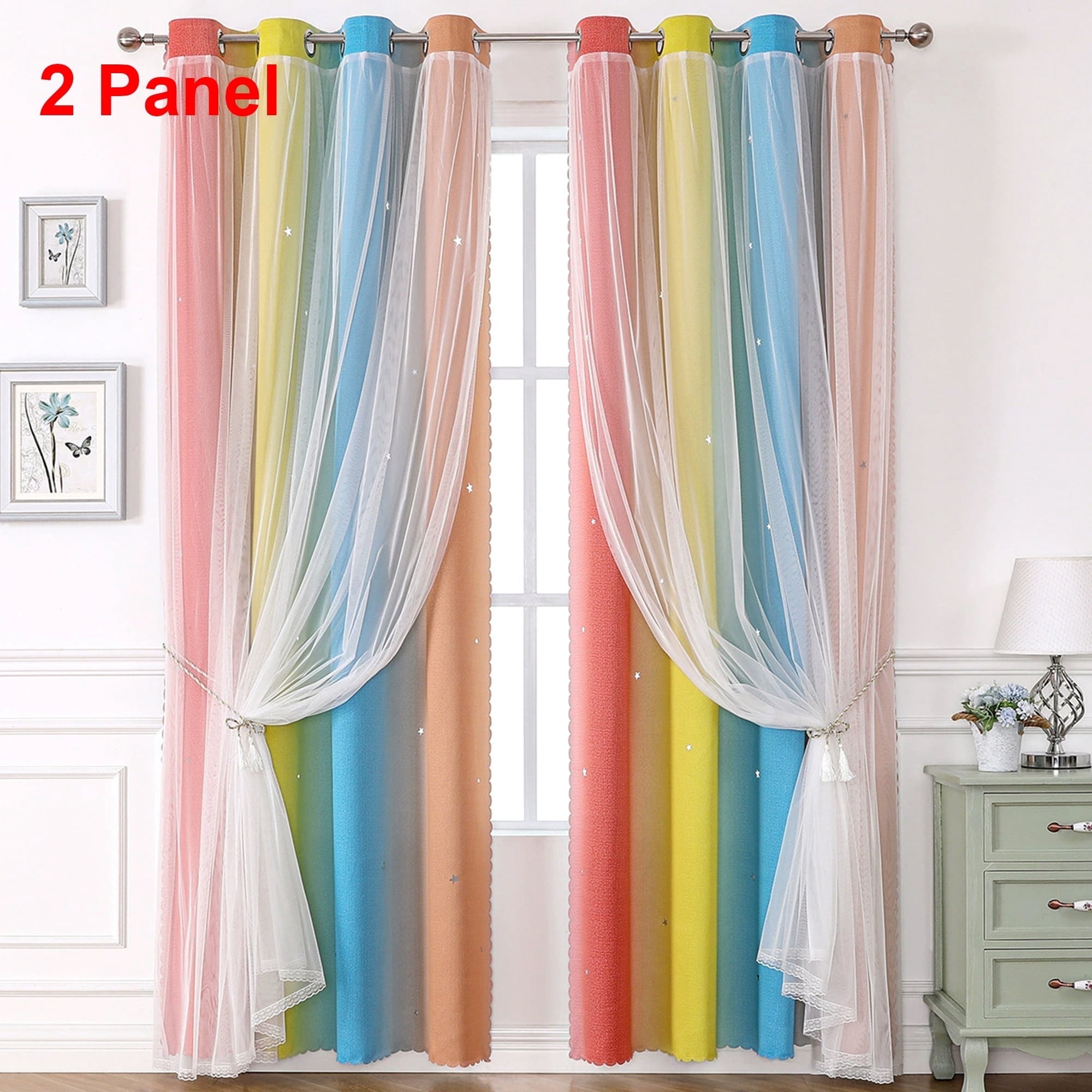 DZORUN Rainbow Sheer Curtains Colorful Backdrop Bright Curtains Set for ...