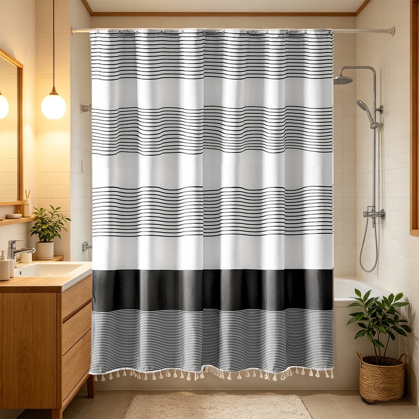 DZQMTKX Striped Water-Repellent Shower Curtain, Mold-Resistant Bathroom ...