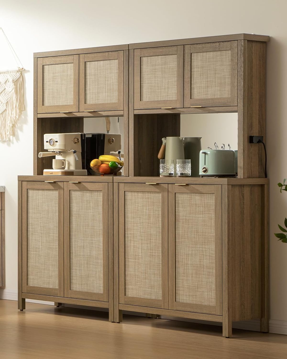 DZW Tall Kitchen Pantry Storage Cabinet - 2 Pieces Boho Rattan Pantries ...