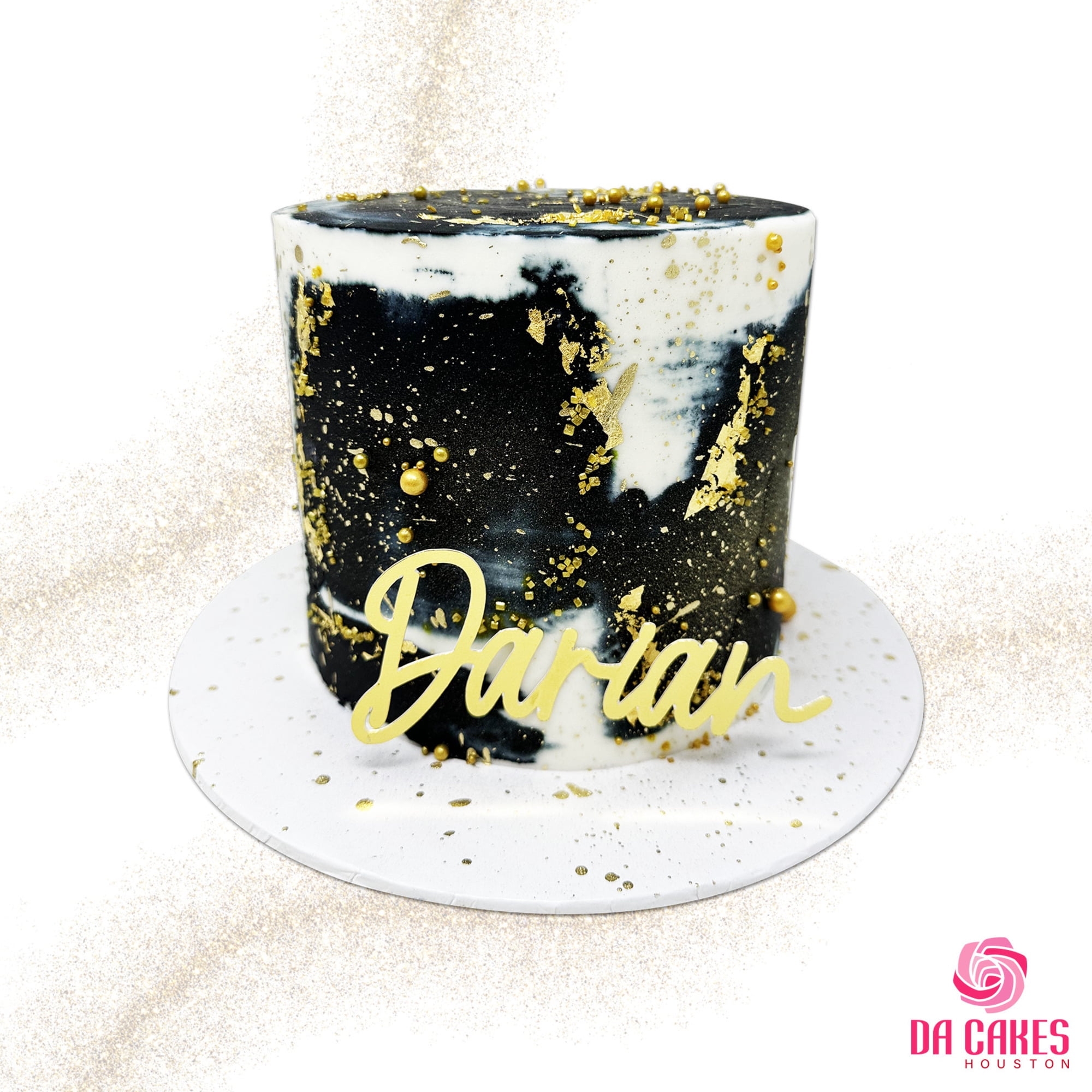 Da Cakes Houston Black and White Gold Splatter Cake 8" 15-20 Servings ...