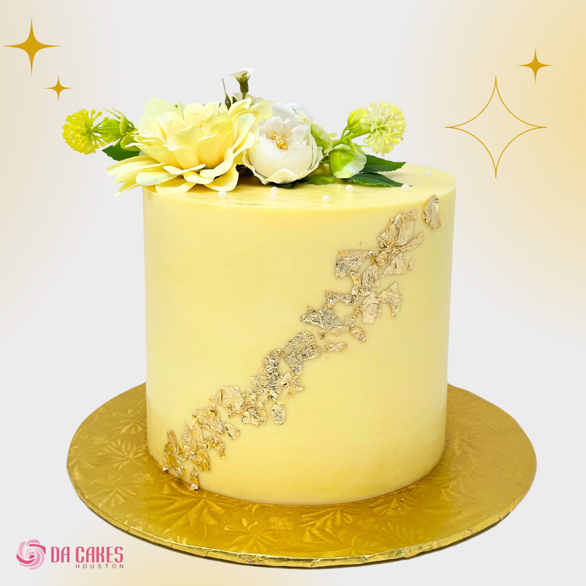 Da Cakes Houston Flowers and Gold Flakes 6" 8-12 Servings - Walmart.com