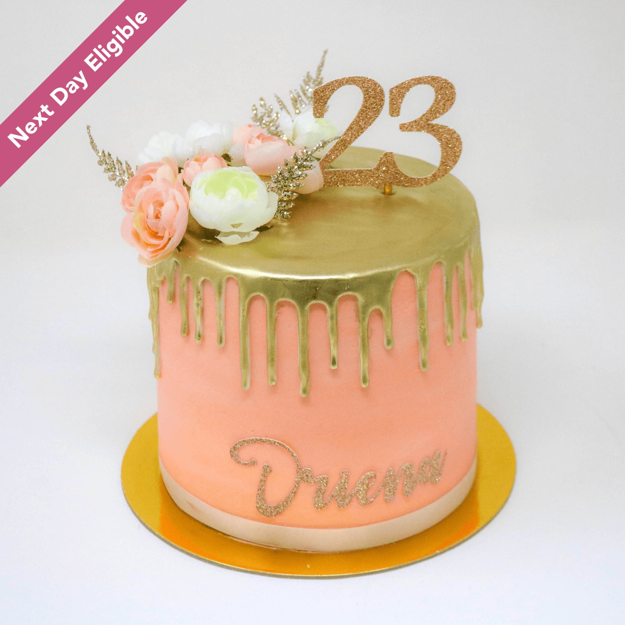 Da Cakes Houston Gold Drip and Flowers Buttercream Cake 6" 8-12 ...