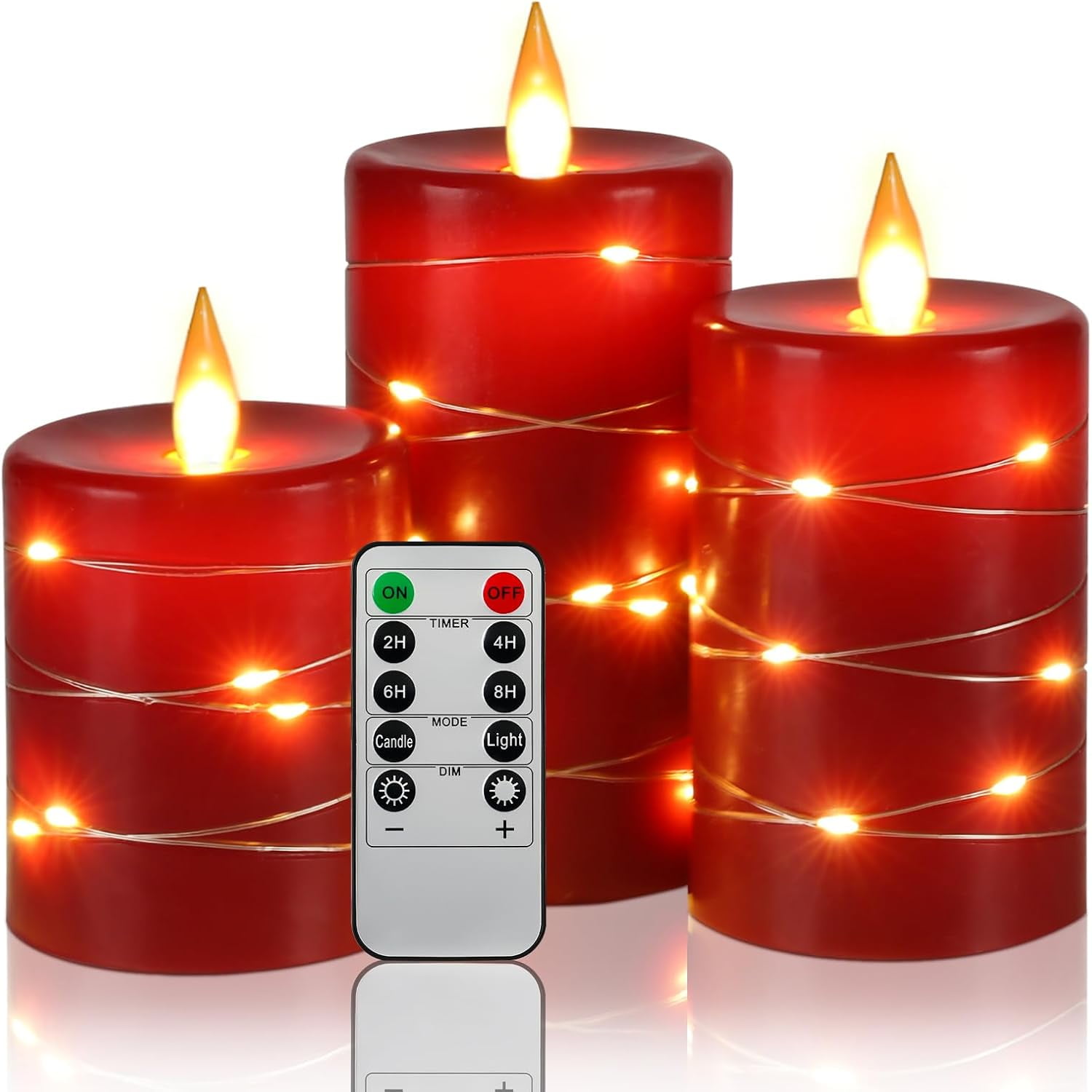 Da by Red Flameless Candles with String Lights, Battery Operated ...