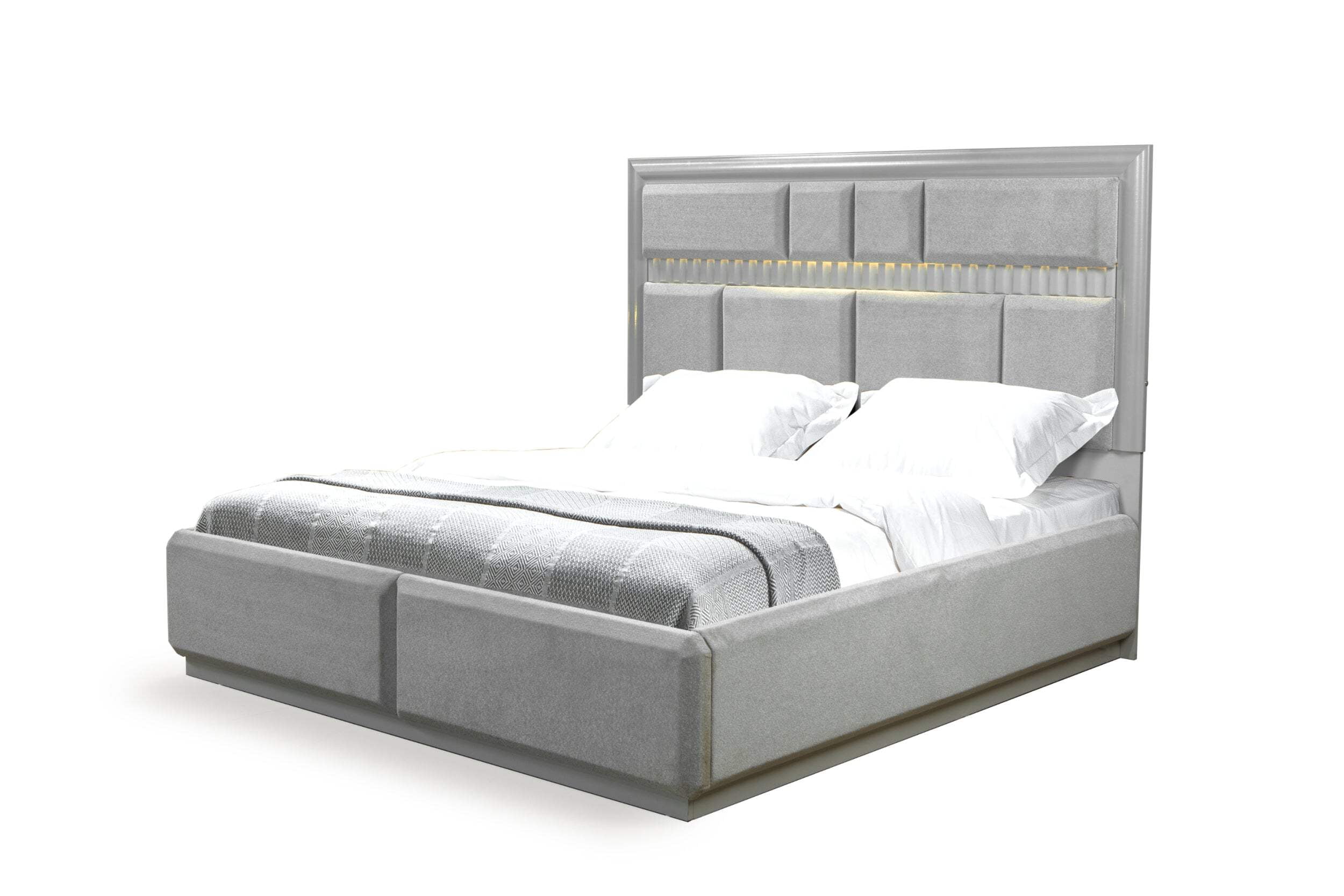 Da Vinci Modern Style Queen Bed Made With Wood In Gray Box Spring Not Required Queen Gray Wood ...