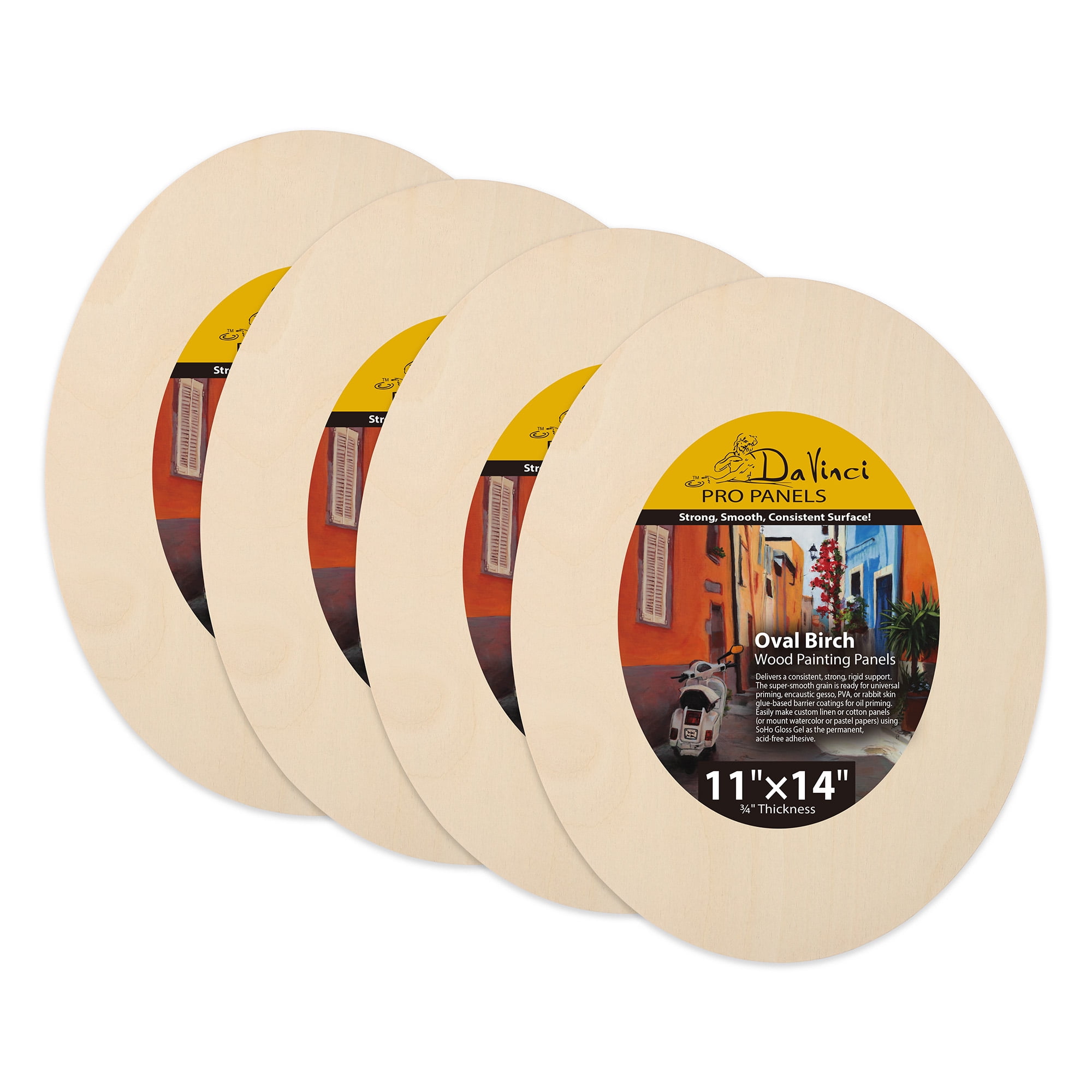 Da Vinci Pro Birch Wood Oval Panel 3/4" Deep– 11x14", Pack of 4 - Textured, Warp Resistant ...
