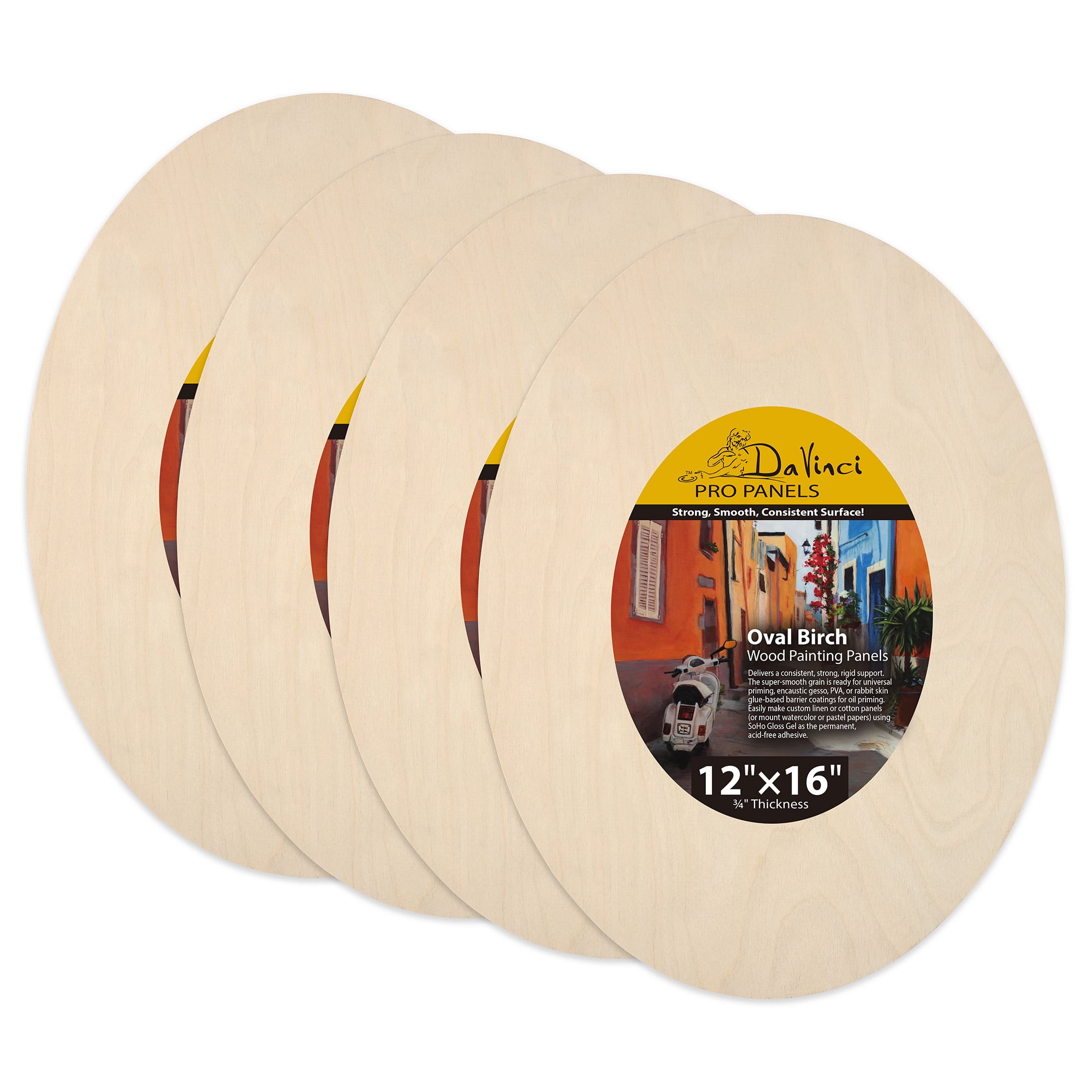 Da Vinci Pro Birch Wood Oval Panel 3/4" Deep– 12x16", Pack of 4 - Textured, Warp Resistant ...
