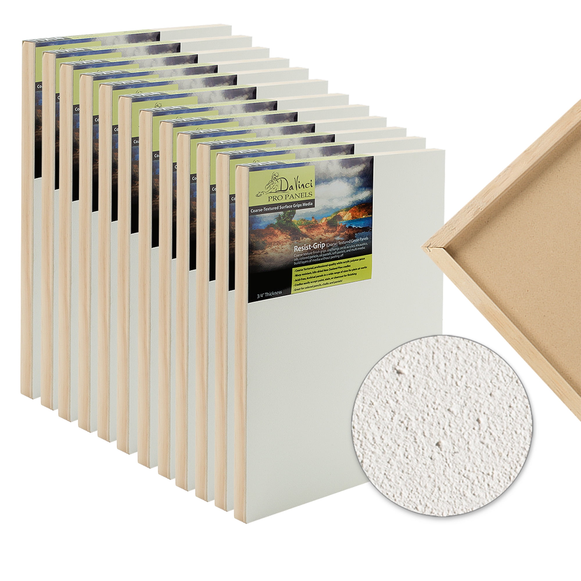 Da Vinci Pro Resist-Grip Coarse Textured Gesso Board, 3x6" - 12 Pack, 3/4" Depth Art Boards for ...