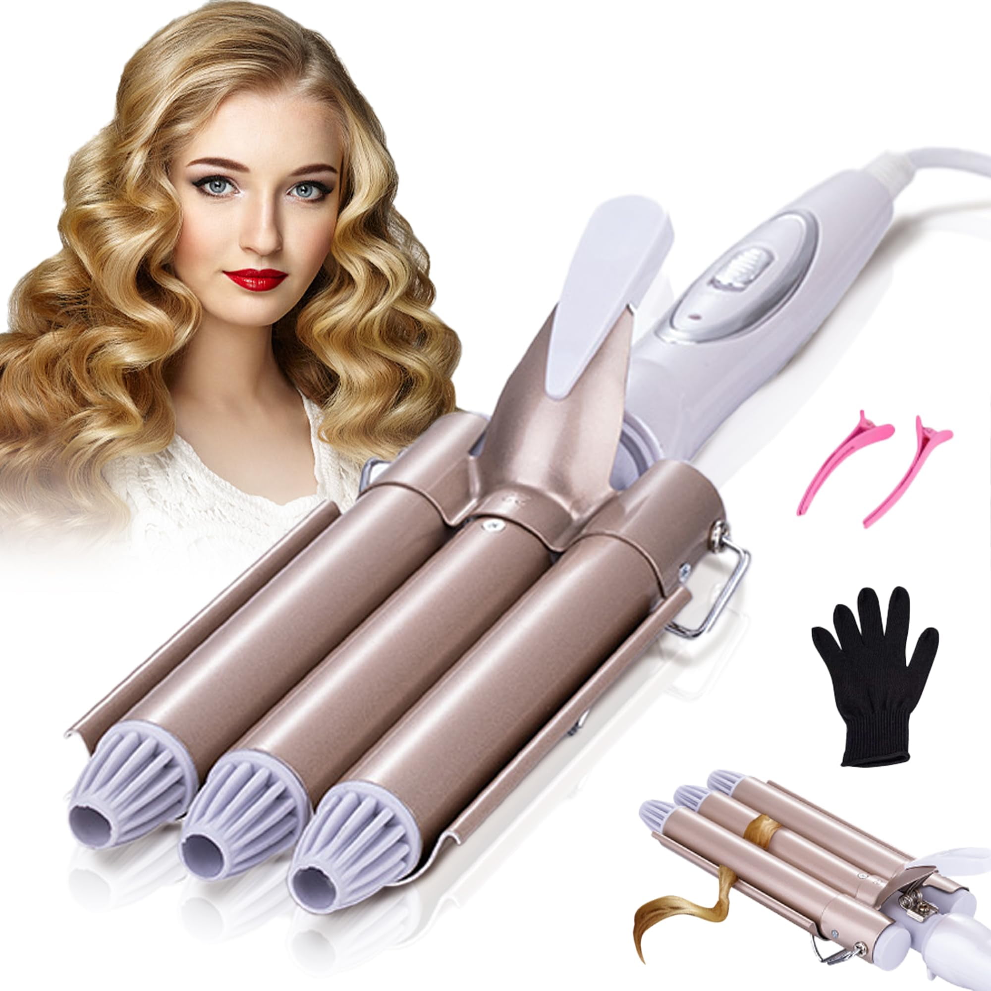 Da ba wang 3 Barrel Curling Iron Wand-Triple Hair Waver for Beach Waves Set, 1 Inch Ceramic ...