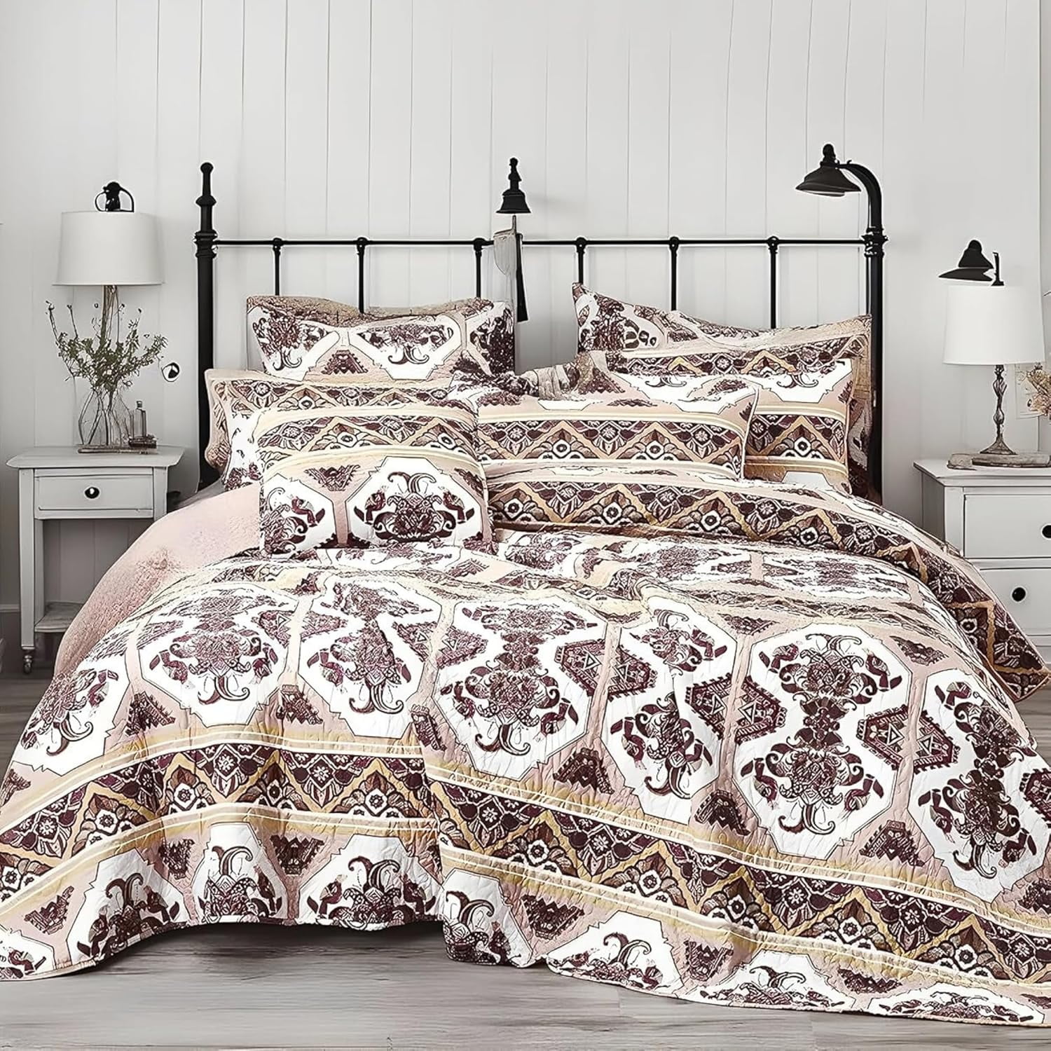 DaDa Bedding Baroque Quilted Bedspread Set - Reversible Paisley ...