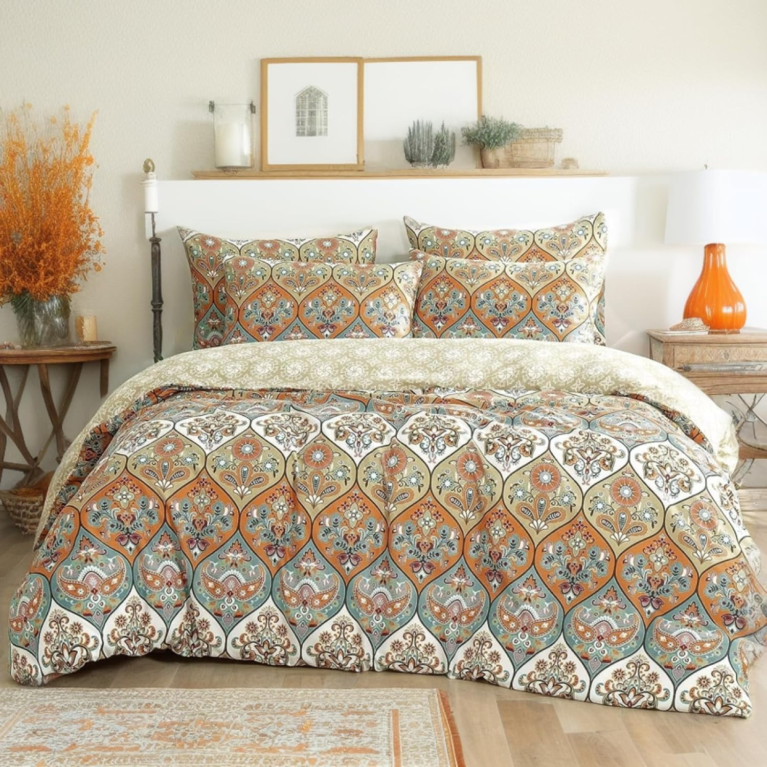 DaDa Bedding Bohemian Duvet Cover w/Pillow Cases - Reversible Coral ...