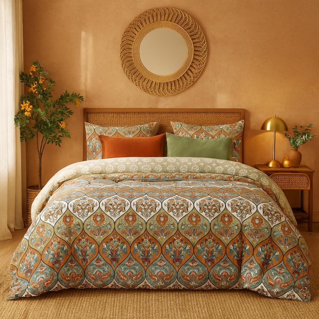 DaDa Bedding Bohemian Duvet Cover w/Pillow Cases - Reversible Coral ...
