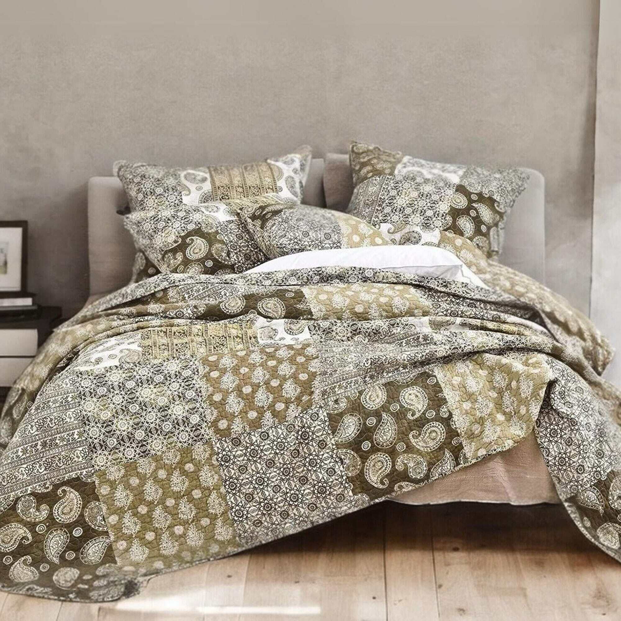 DaDa Bedding Olive Brown Moroccan Paisley Patchwork Cotton Reversible ...