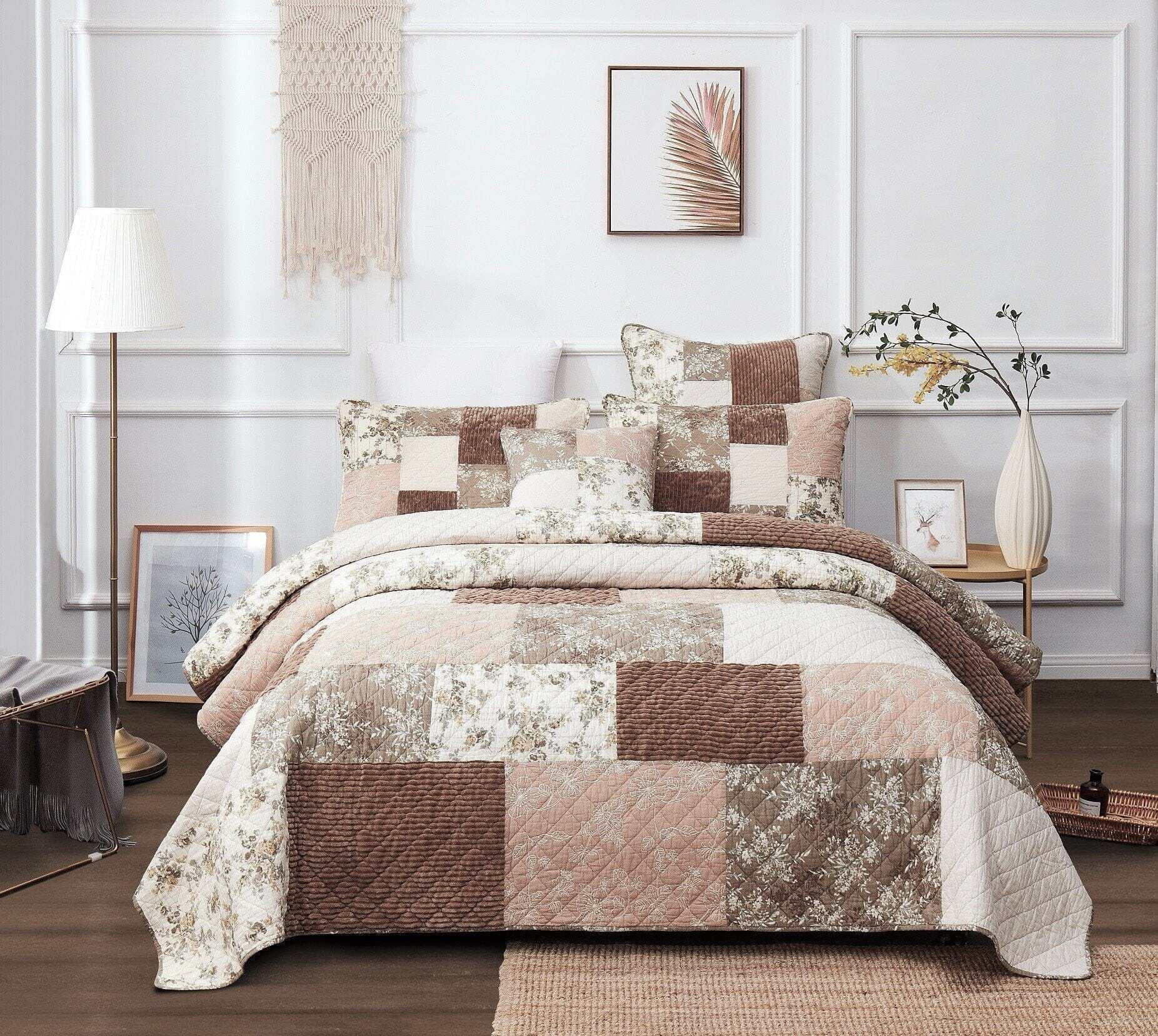 DaDa Bedding Dusty Rose Taupe Beige Brown Floral Cottage Patchwork ...