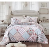DaDa Bedding Hint of Mint Floral Patchwork Quilt Set, Cotton, Twin ...
