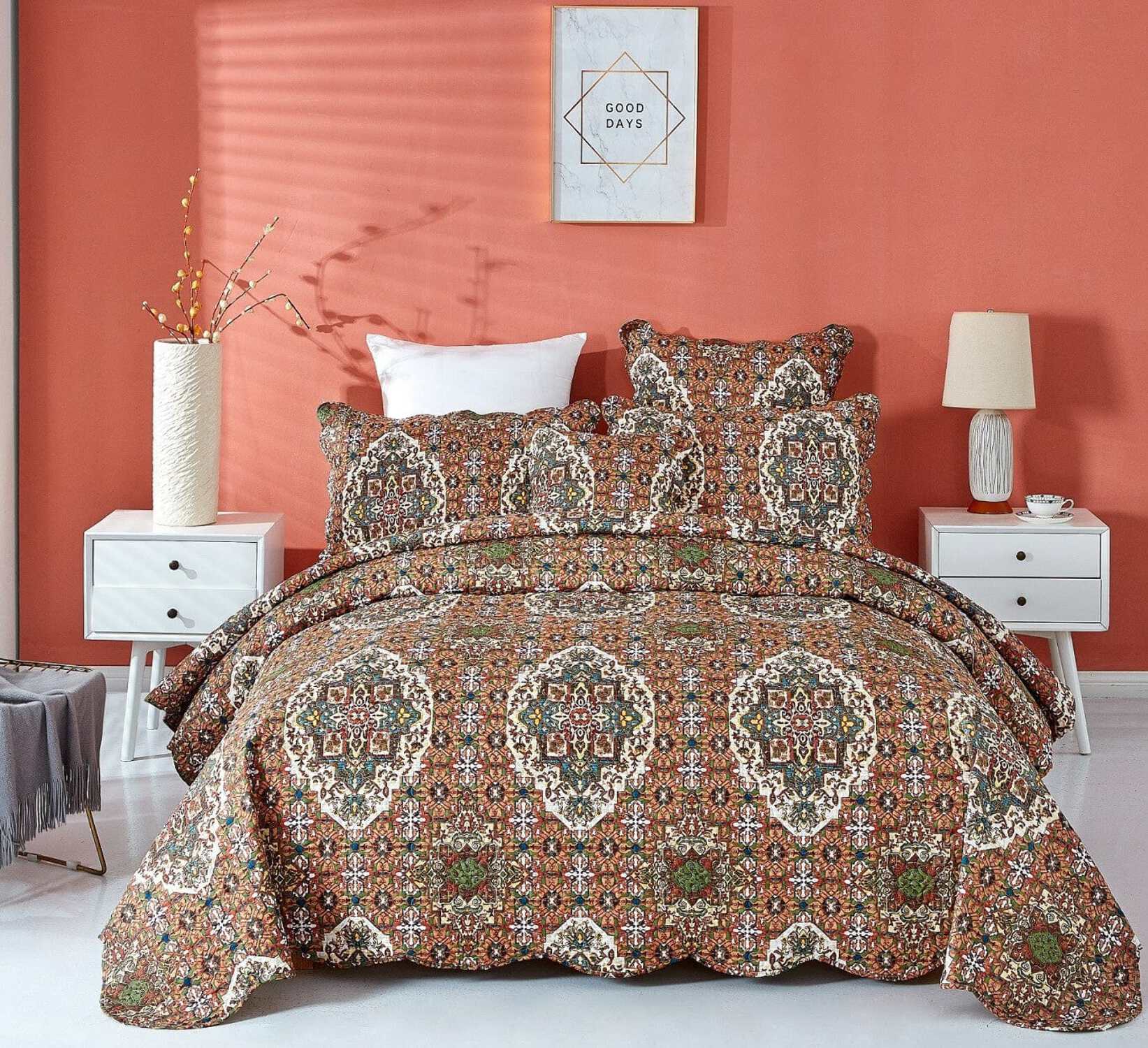 DaDa Bedding Rustic Earthy Cross Motif Folk Ogee Moroccan Scalloped ...