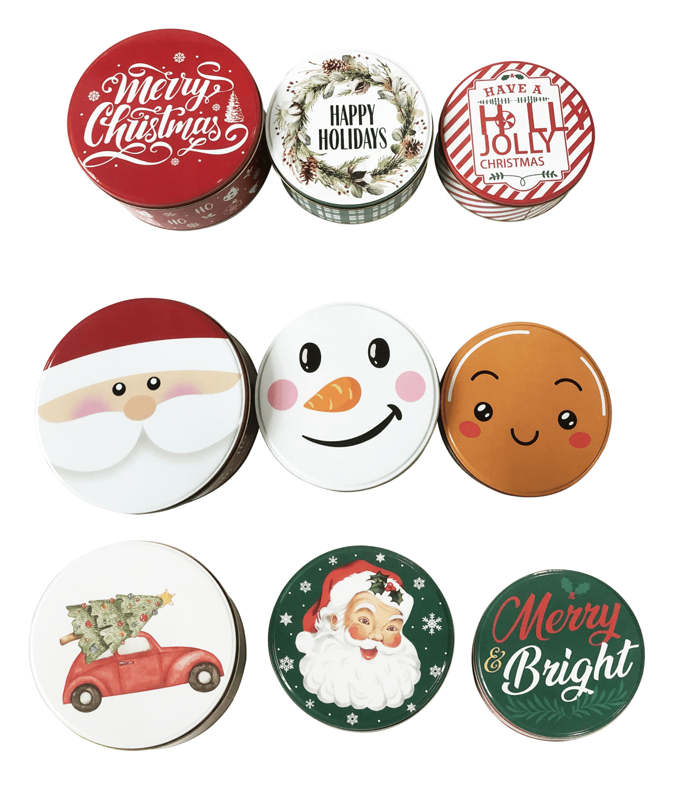 DaHo Christmas Holiday 9pc 3sets Round Holiday Cookie Tins with Lids ...