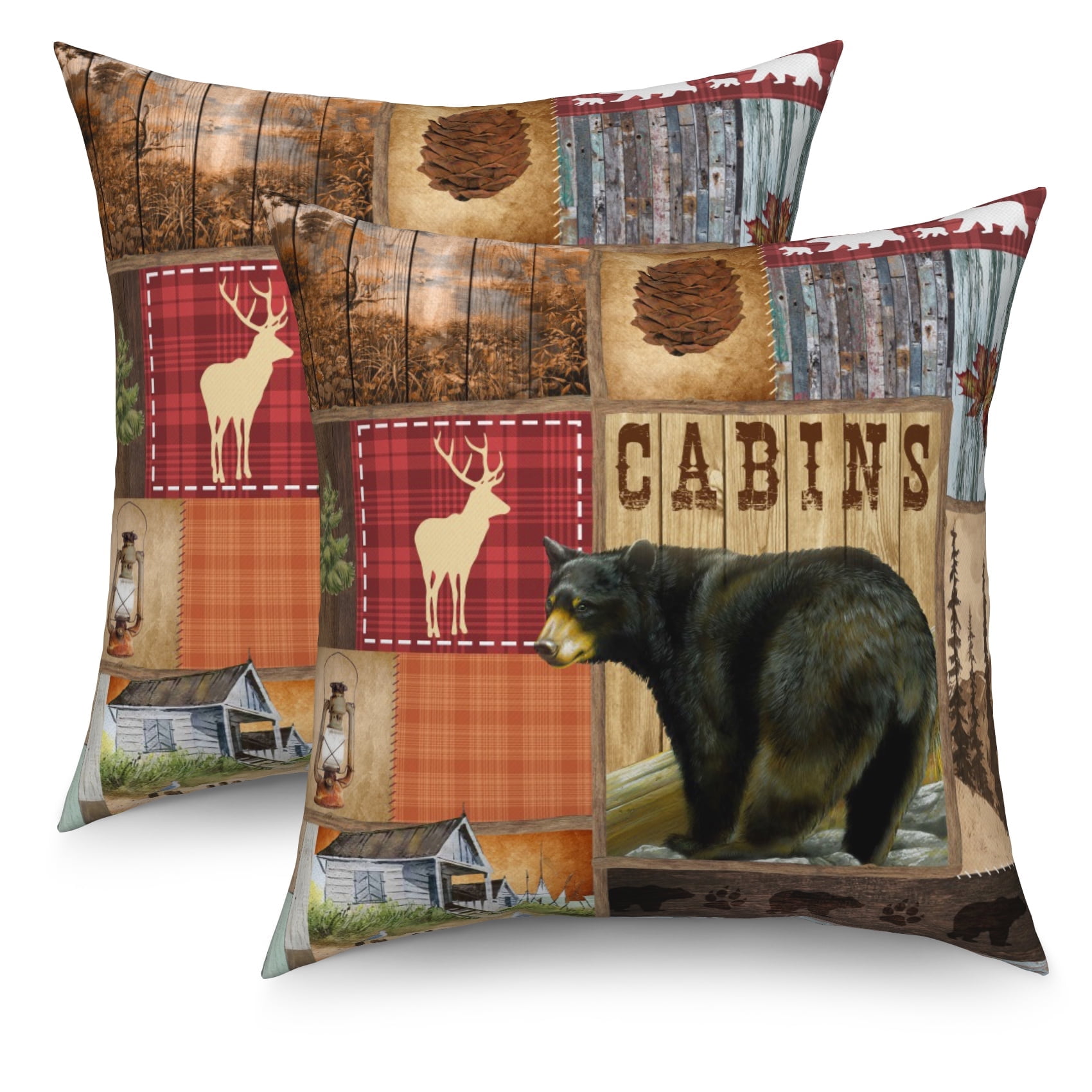 DaShan Bear Pillow Cover 18x18 Set of 2,Rustic Cabin Decorative Pillow ...