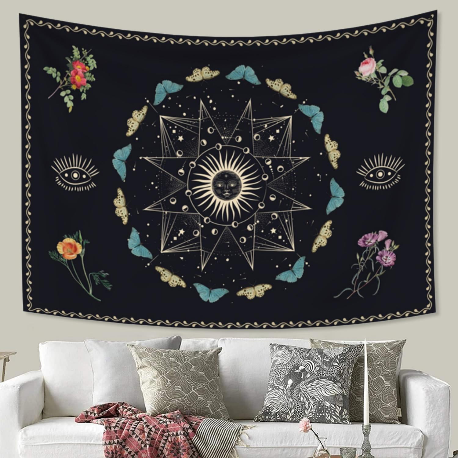 DaShan Butterfly Sun Tapestry Wall Hanging,Boho Mandala Floral ...
