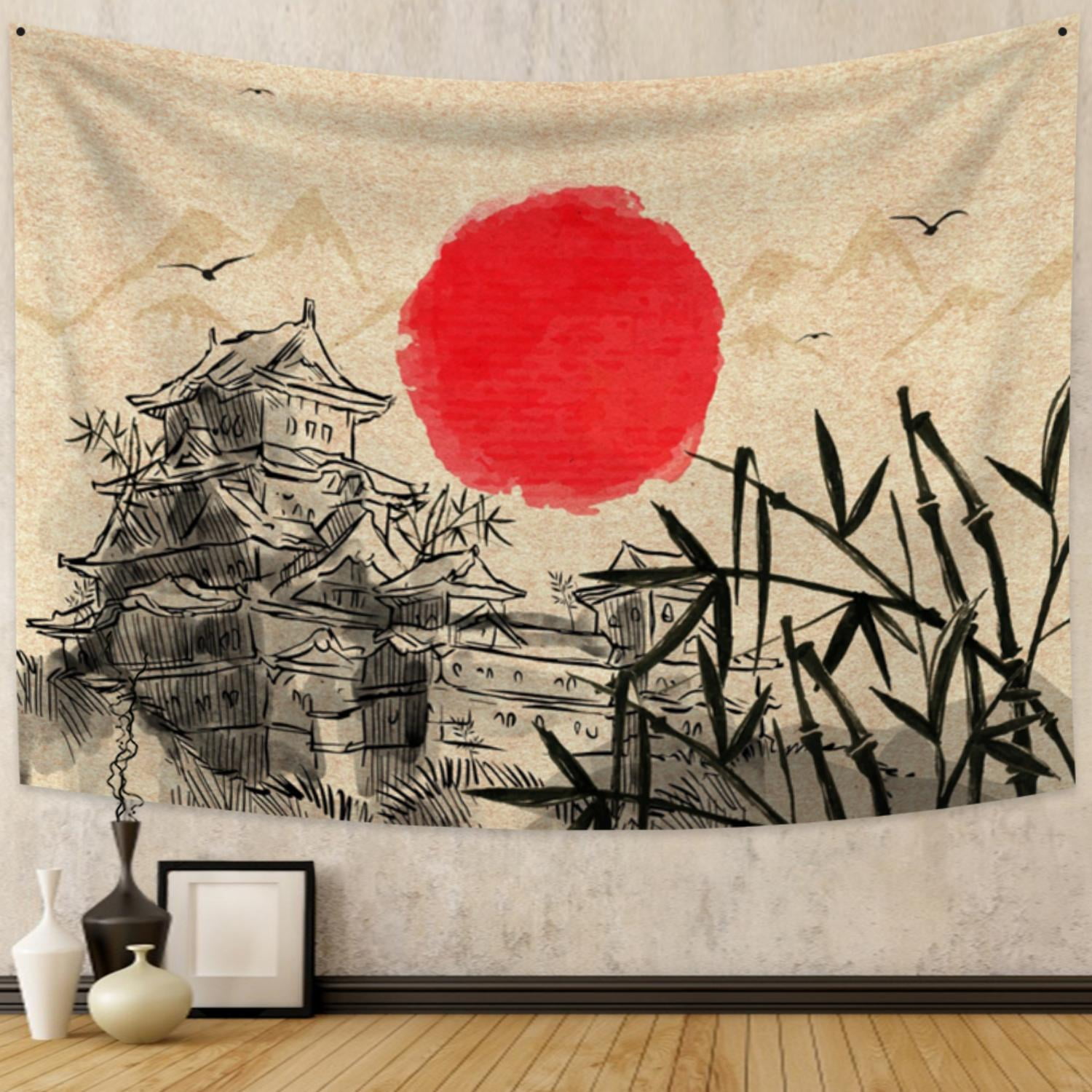 DaShan Japanese Sun Aesthetic Tapestry Wall Hanging,Retro Brown ...