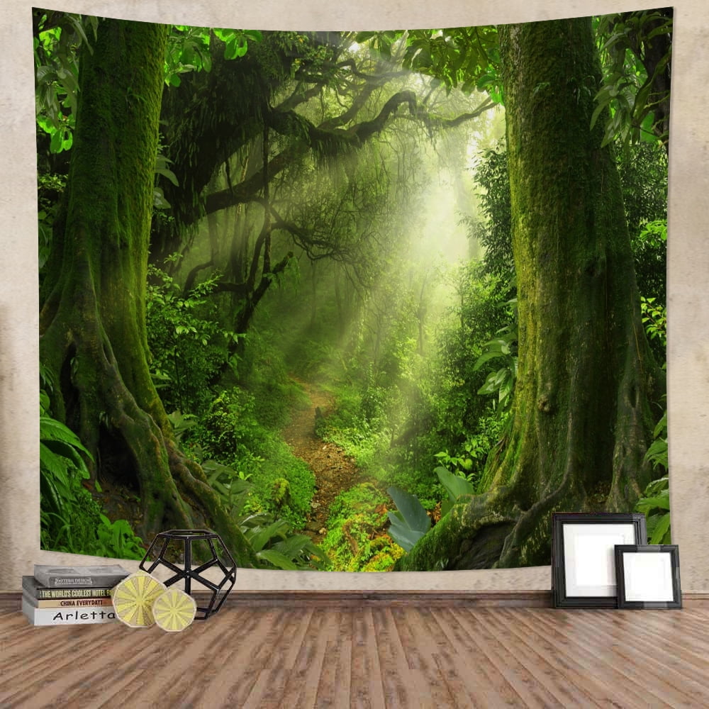 DaShan Misty Forest Tapestry Wall Hanging,Nature Green Tree Tapestries ...