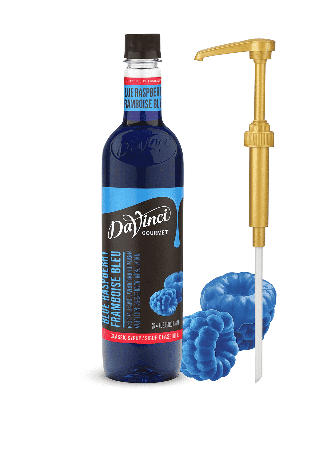 DaVinci Gourmet Blue Raspberry Syrup, 750mL (25.4 fl oz) Bottle + Gold ...