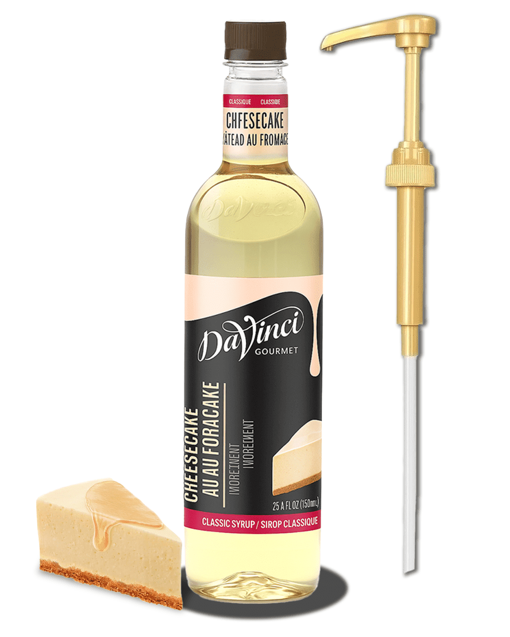 DaVinci Gourmet Cheesecake Syrup, 750mL (25.4 fl oz) Bottle + Gold Pump ...