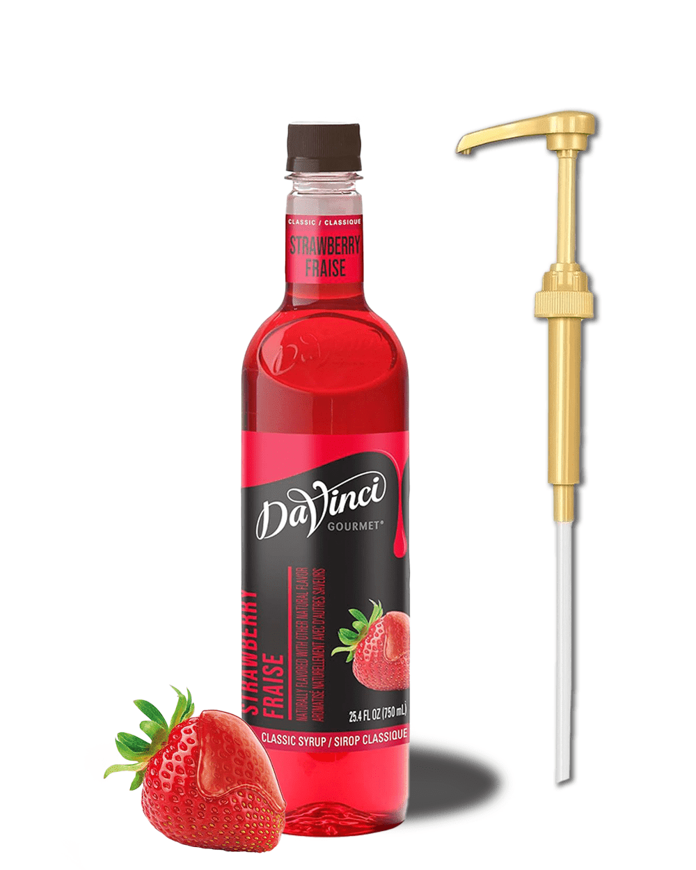 DaVinci Gourmet Classic Strawberry Syrup, 25.4 fl oz Bottle + Gold Pump ...