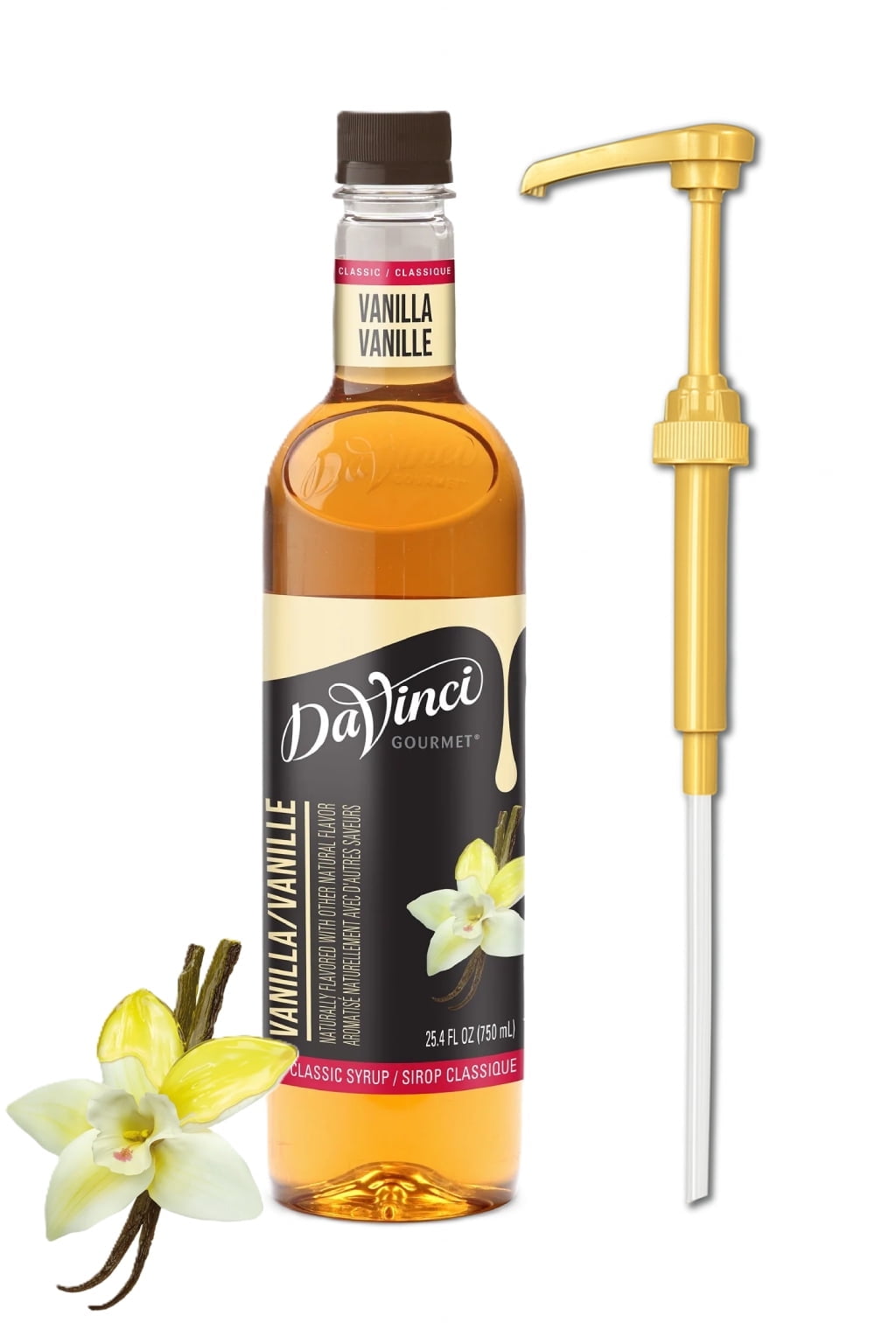 DaVinci Gourmet Classic Vanilla Syrup, 750ml Bottle + Gold Pump ...