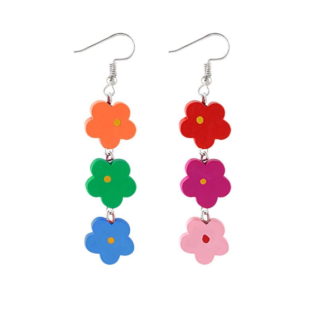 DaWong Colorful Kawaii Dangle Earrings Floral Wood Lightweight Cute ...
