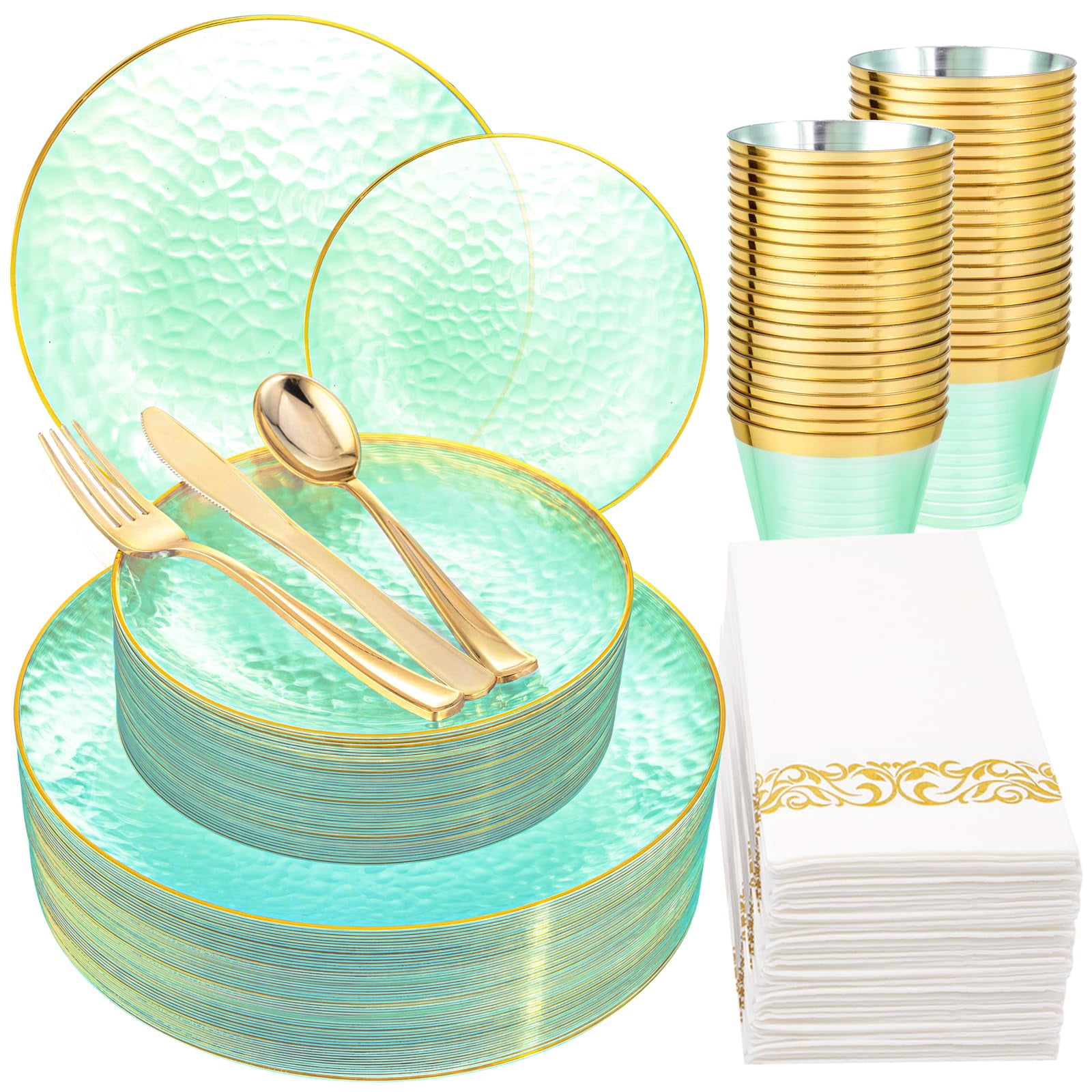 DaYammi 175 Pcs Green Plastic Plates Dinnerware Set (25 Guests ...