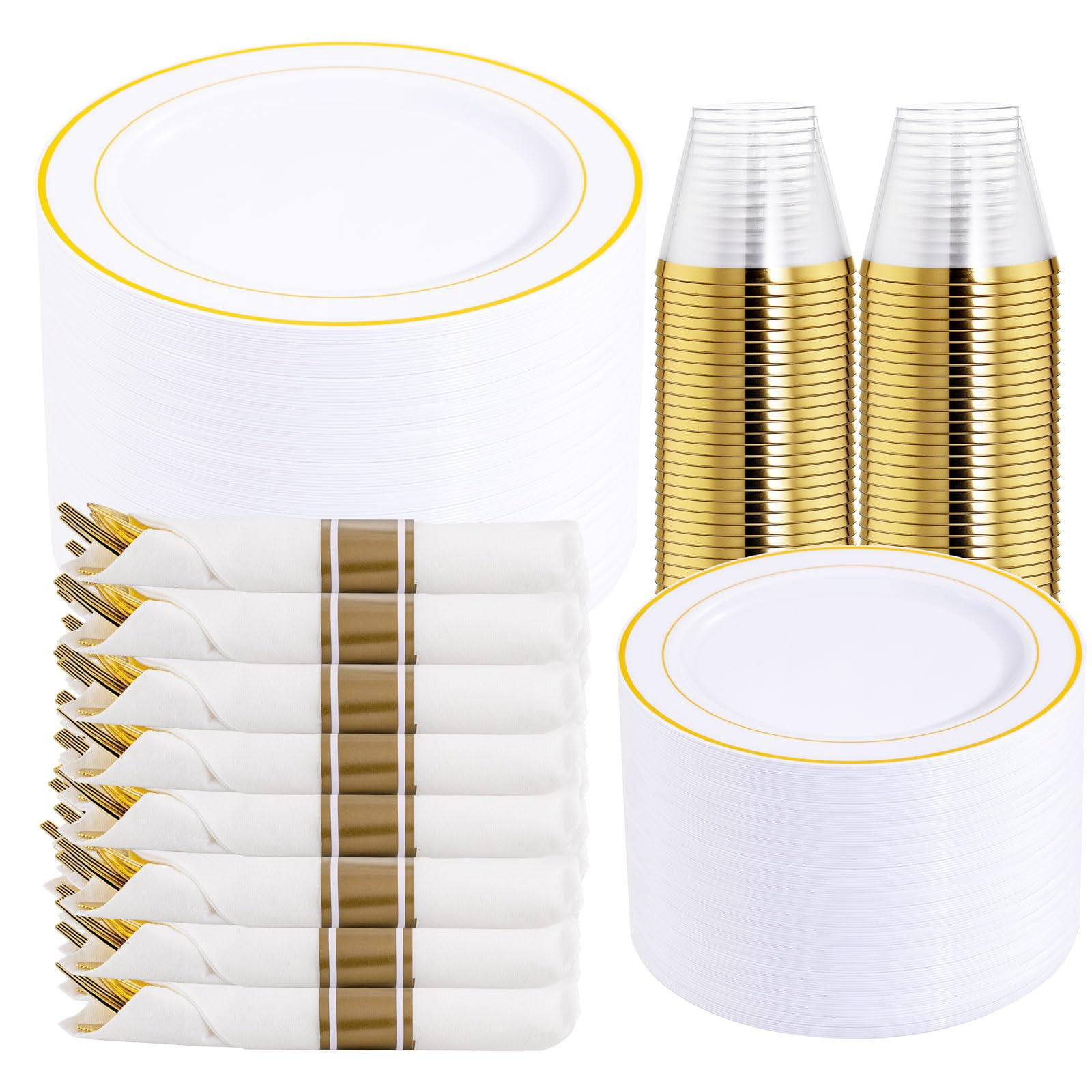 DaYammi 350PCS GoldITSC Plastic Dinnerware Set for 50 Guests, Fancy ...