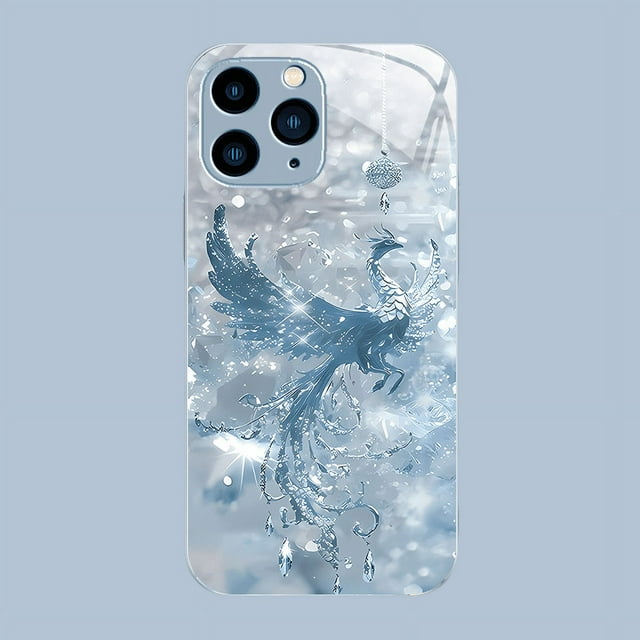 Daatumm Elegant Phoenix Glass Phone Case With Shattered Diamond Design for iPhone 11/12/13/14/15 ...