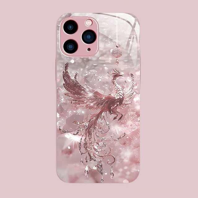 Daatumm Elegant Phoenix Glass Phone Case With Shattered Diamond Design for iPhone 11/12/13/14/15 ...