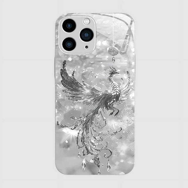Daatumm Elegant Phoenix Glass Phone Case With Shattered Diamond Design for iPhone 11/12/13/14/15 ...