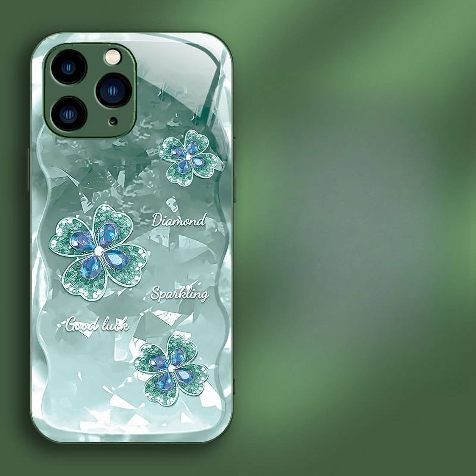 Daatumm Full Coverage Liquid Glass Shell With Four Leaf Clover Style Cases for iPhone 11/12/13 ...