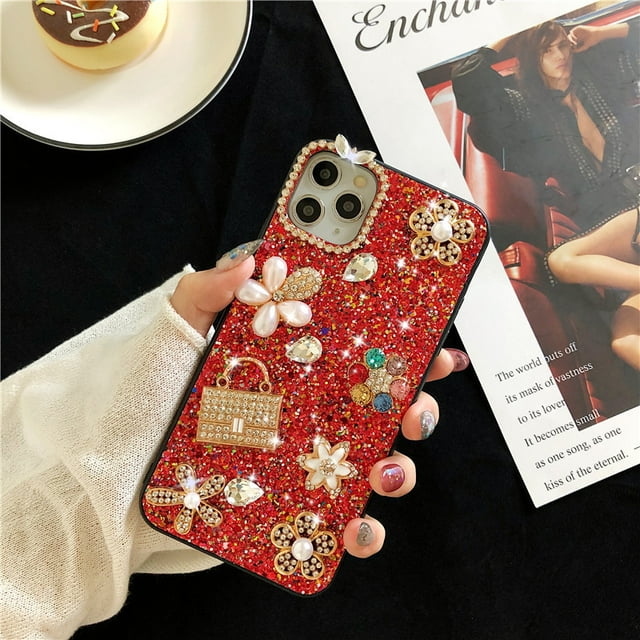 Daatumm Glitter Floral Wallet Style Phone Case Pink Convenient Protection for iPhone 11/12/13/14 ...