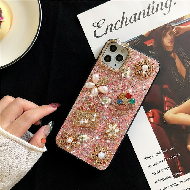 Daatumm Glitter Floral Wallet Style Phone Case Pink Convenient Protection for iPhone 11/12/13/14 ...