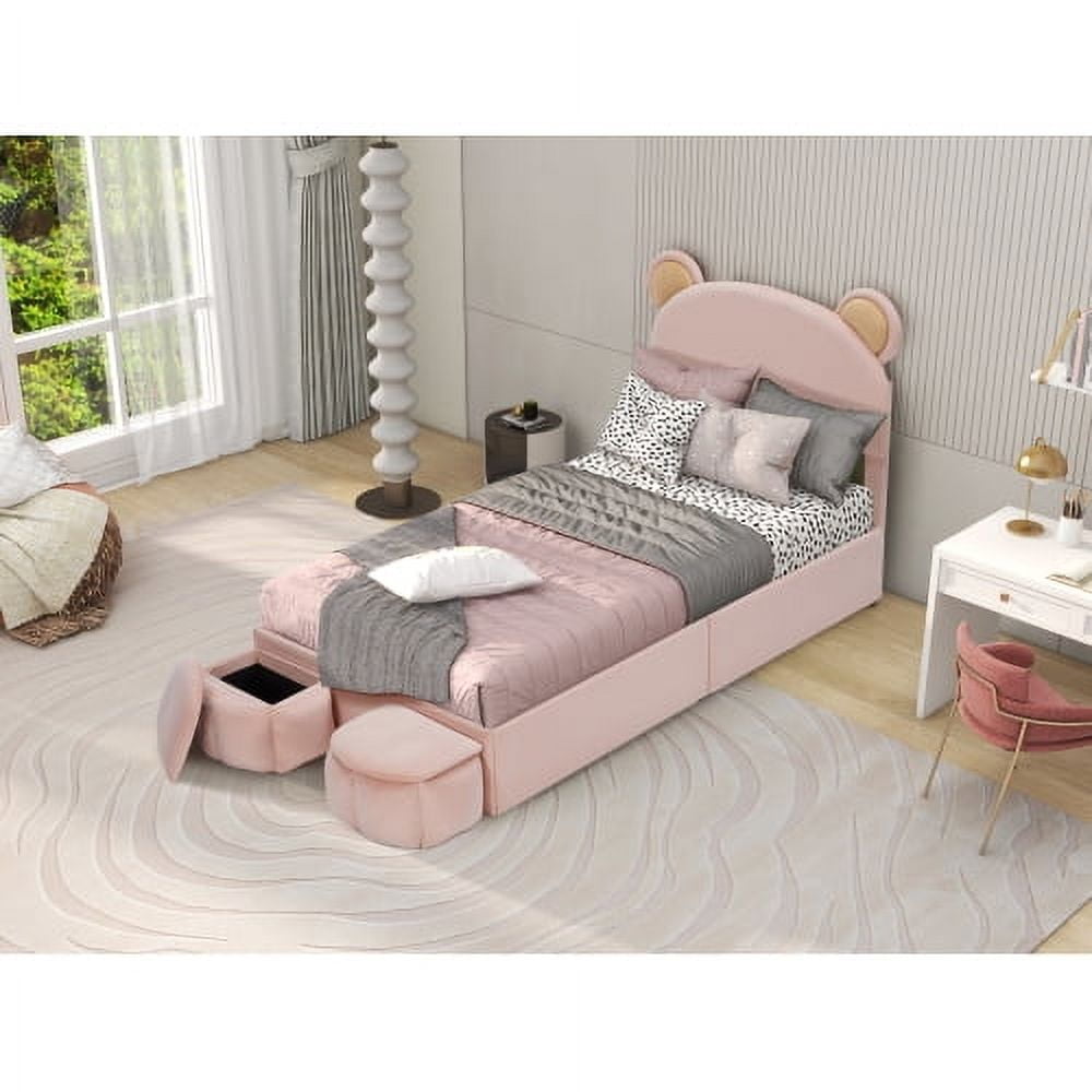 Daatumm Twin Princess Bed Frame - Upholstered Platform with Bear Ears ...