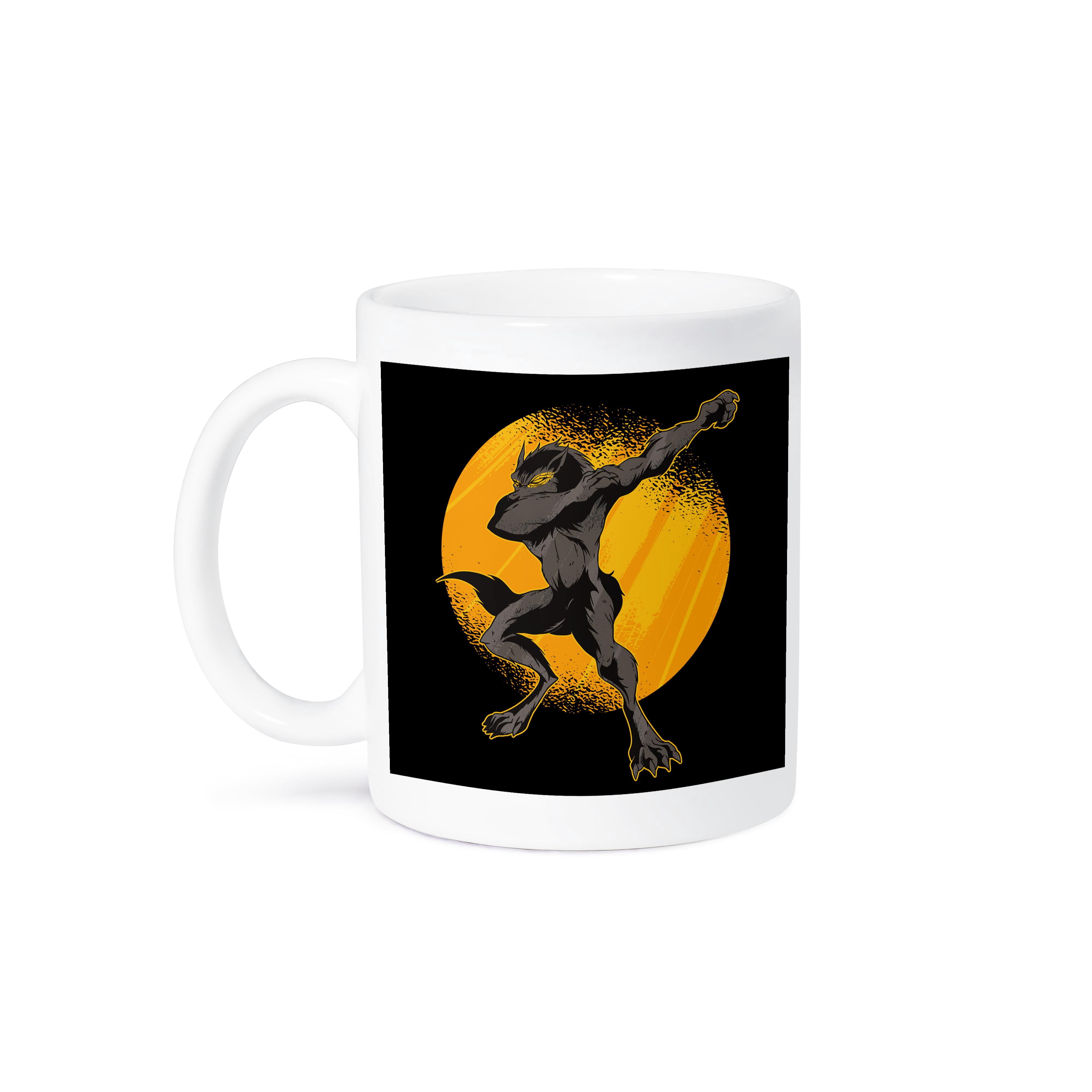 3drose, Dab Dabbing Fantasy Werewolf with Yellow Circle Wolf, 15oz Mug ...