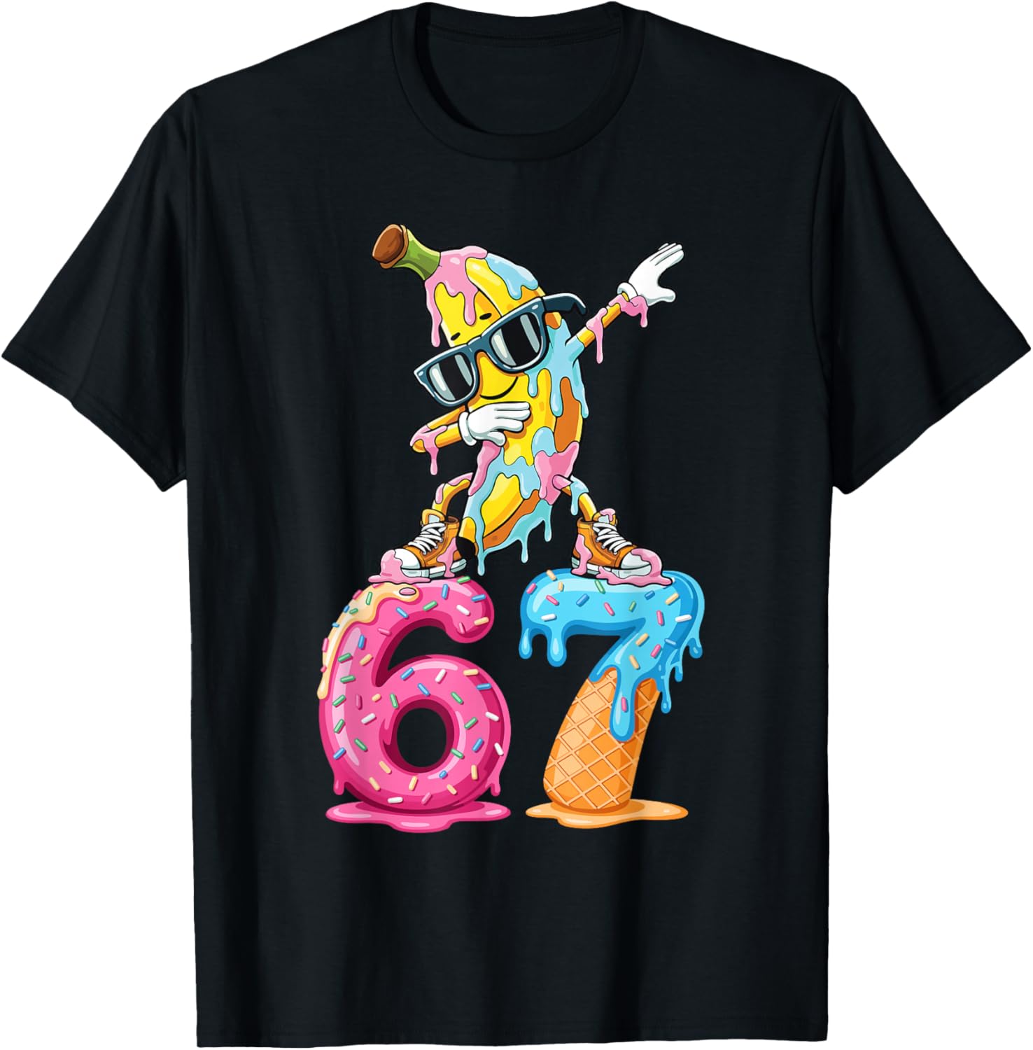 Dabbing Banana 67 Ice Cream Drip Funny Six Seven Meme T-Shirt- American ...