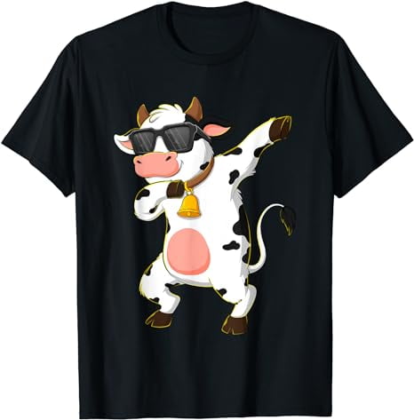 Dabbing Cow Wearing Sunglasses Dab Dance Girls Boys Kids T-Shirt ...