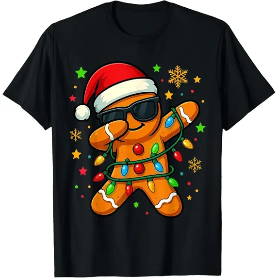 Dabbing Gingerbread Man Christmas Funny Holiday Festive s Graphic Tee ...