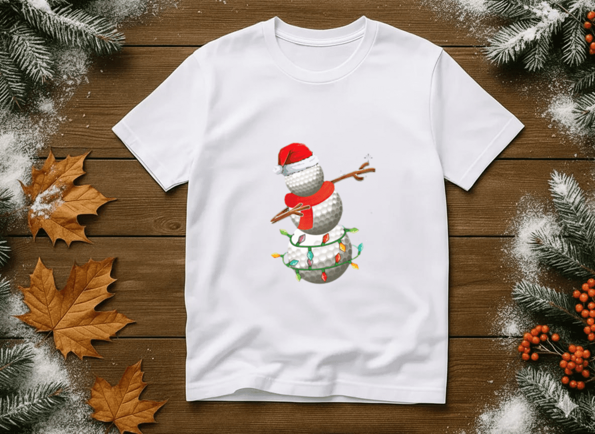 Dabbing Golf Snowman With Holiday Lights Funny Winter Unisex T-Shirt ...