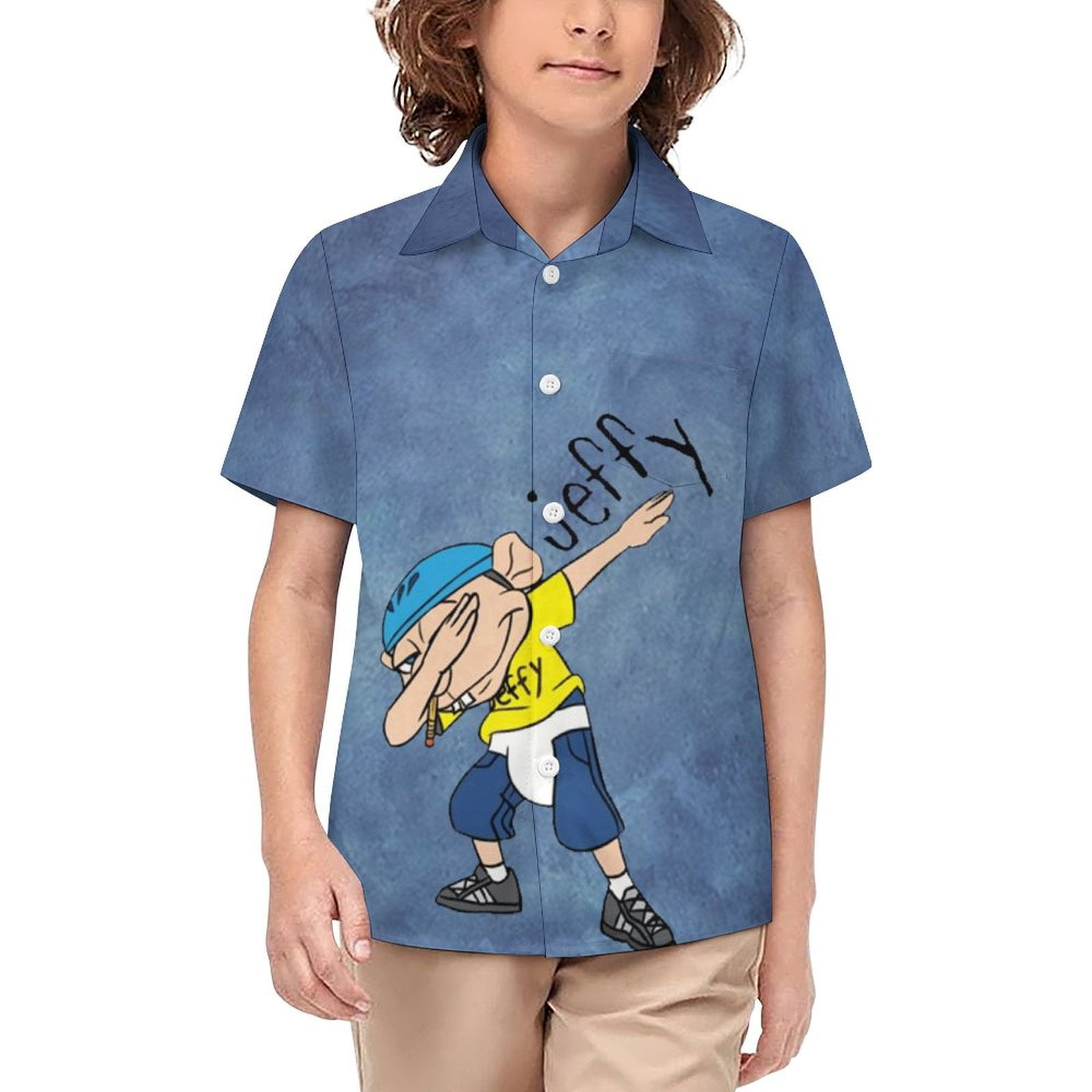Dabbing Jeffy SML Kid's Short Sleeved Shirt Summer Daily Casual Button ...