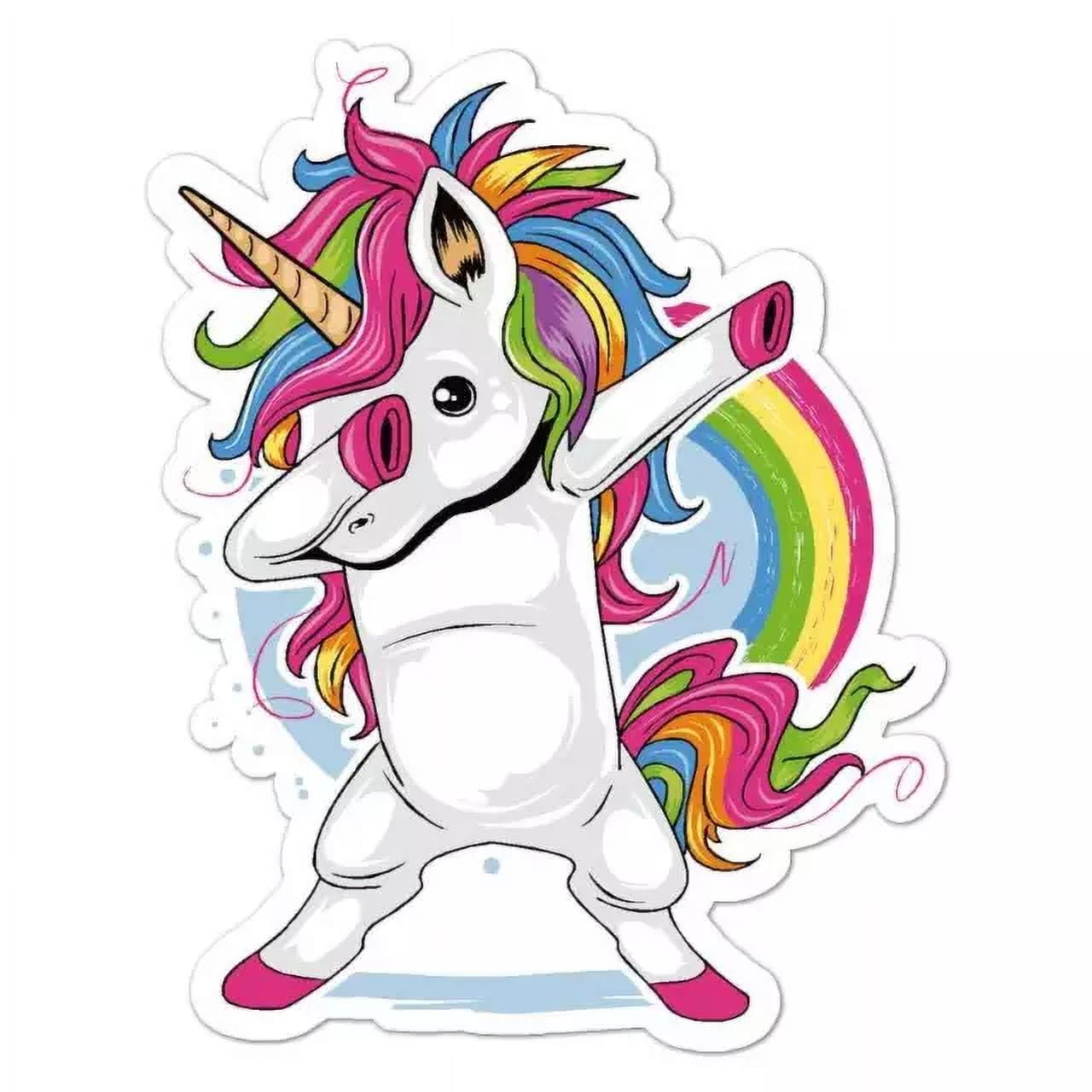 Dabbing Rainbow Unicorn Sticker Indoor Outdoor Phone Decal Water Bottle ...