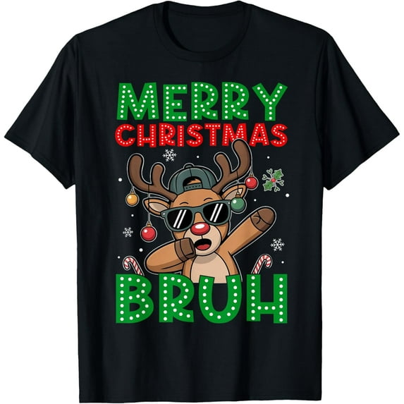 Dabbing Reindeer Merry Christmas Bruh Adults Adults Men T-Shirt ...
