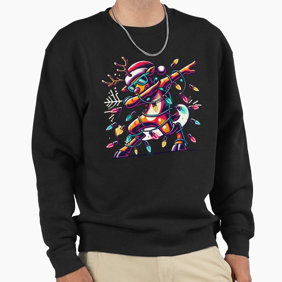 Dabbing Reindeer Wrapped In Christmas Lights Graphic Unisex Sweatshirt ...