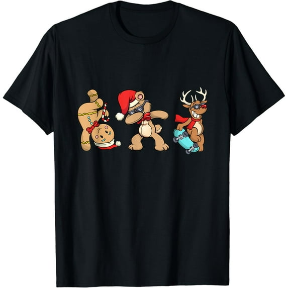 Dabbing Santa Skateboard Reindeer Dancing Gingerbread Xmas T-Shirt ...