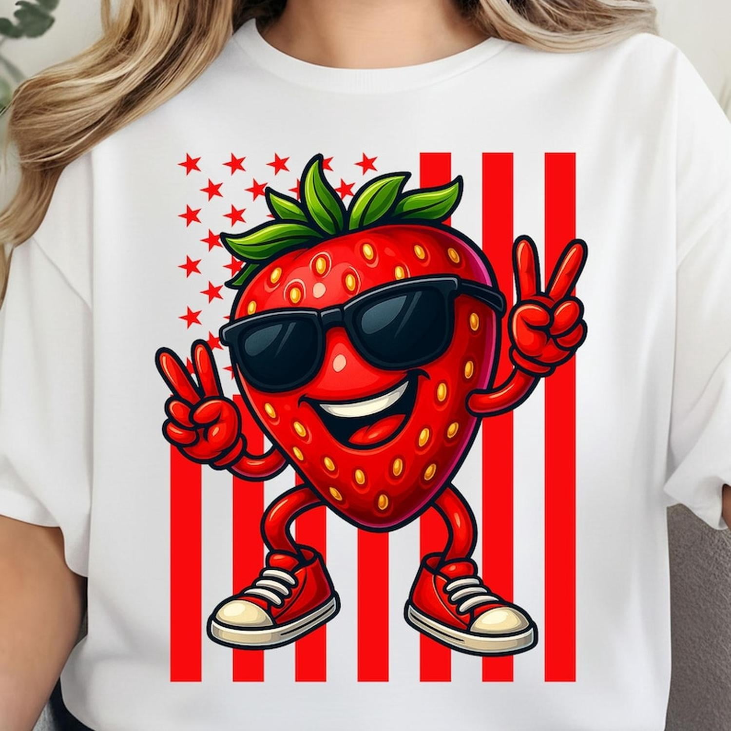 Dabbing Strawberry R AmeriC1An F1lag Fruit Design Funntrawberrover Art ...